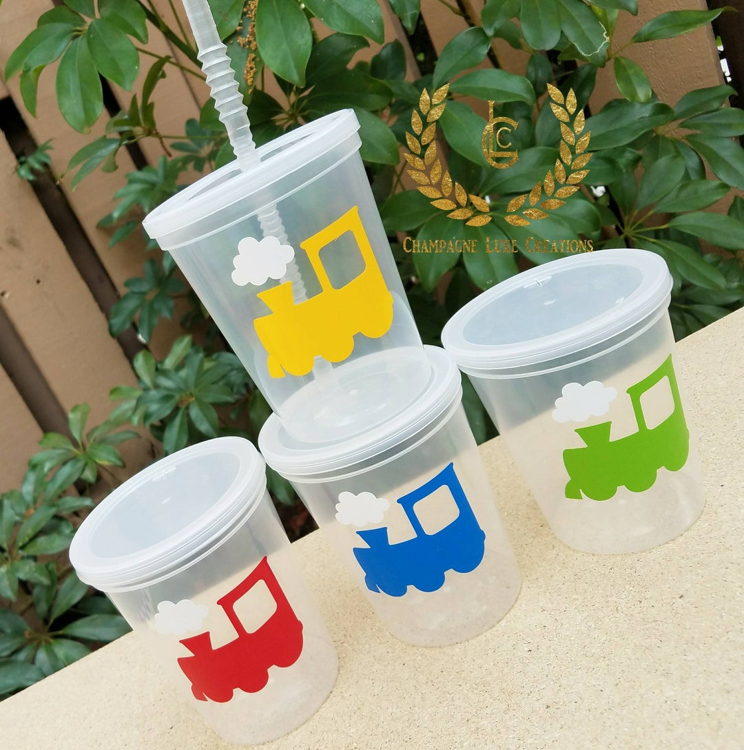Train Party Cups, Personalized Transportation Birthday Favor, Set of 6 ...