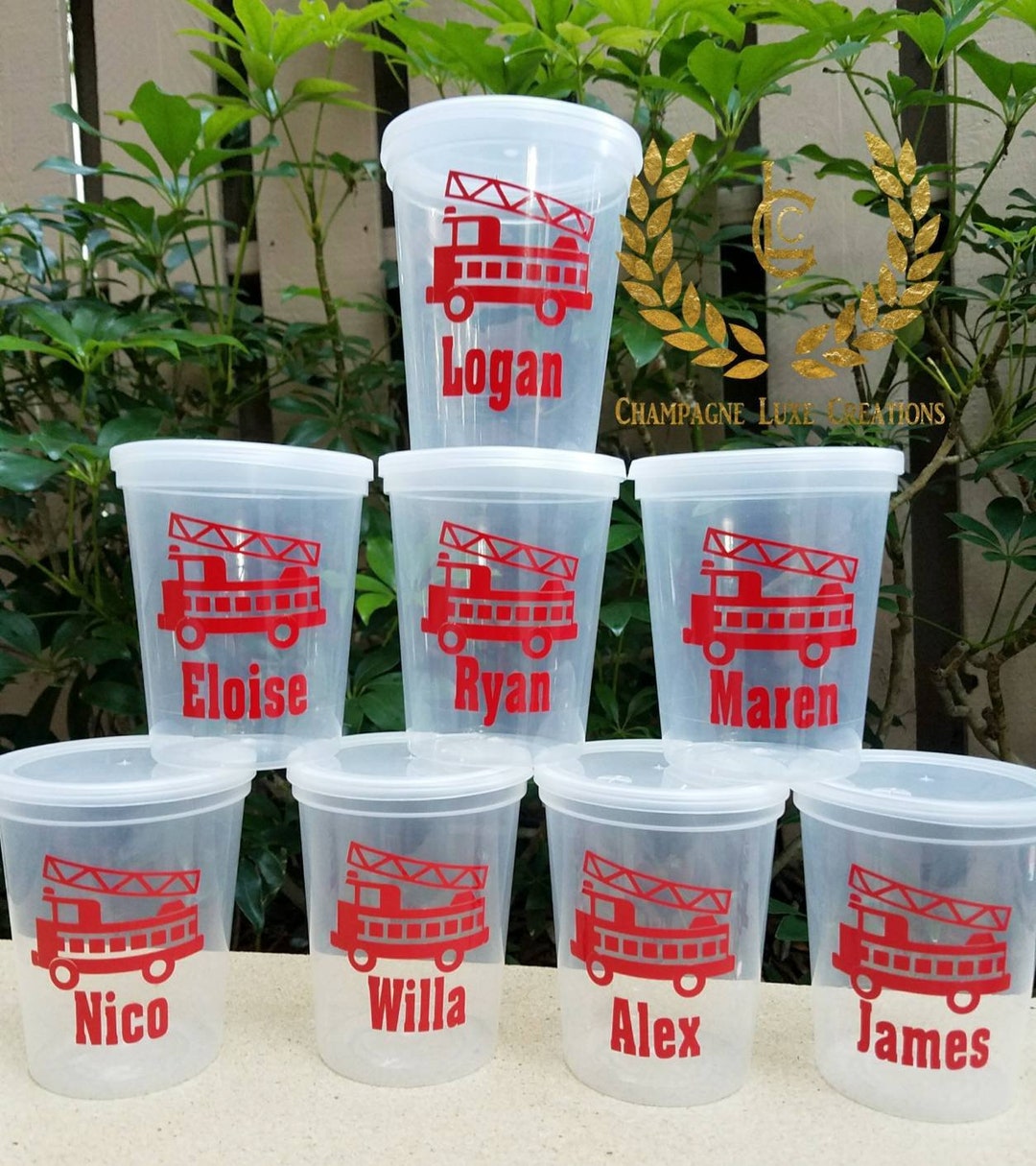 6 Reusable Fireman Party Cups, Fire Truck Party Favor Cups, Fireman ...
