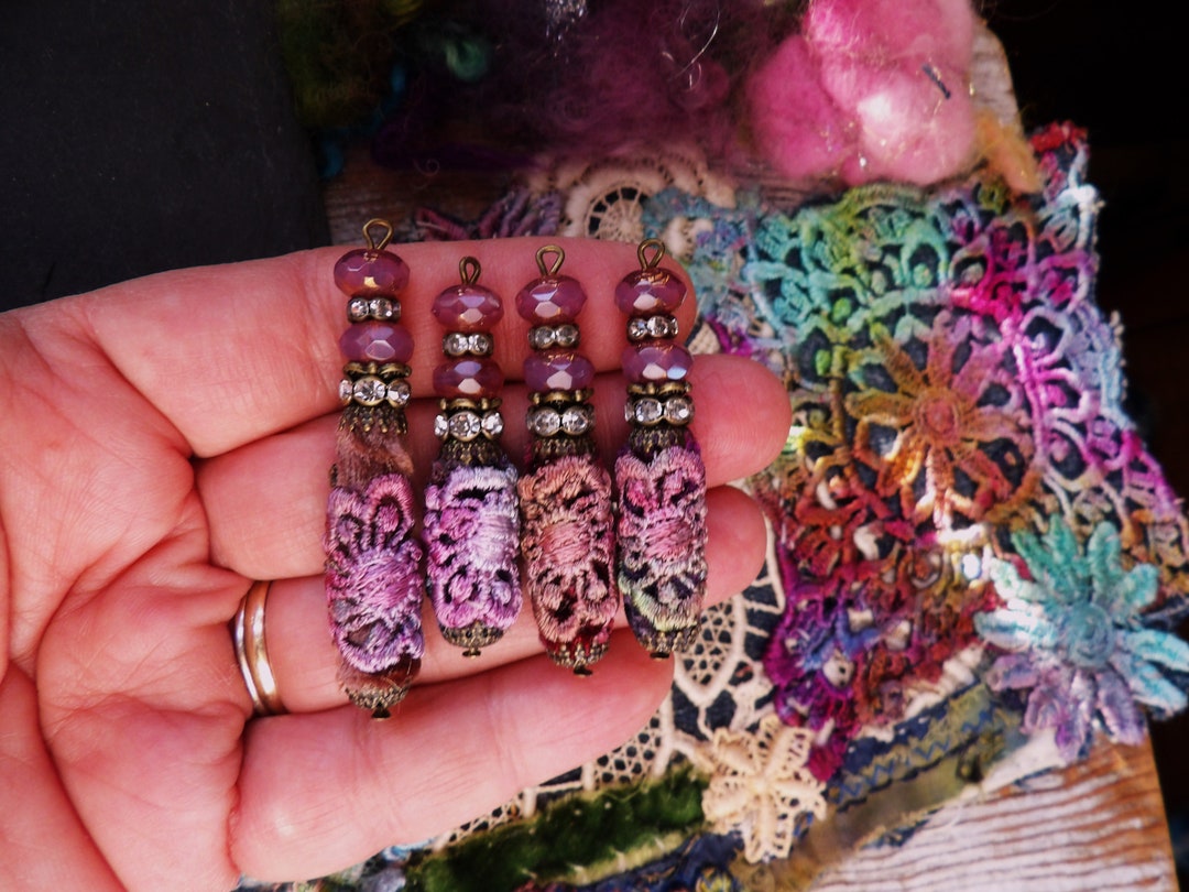 Beads, Set of 4, Handmade, Bohemian, Craft Supplies, Silk Velvet, Boho ...