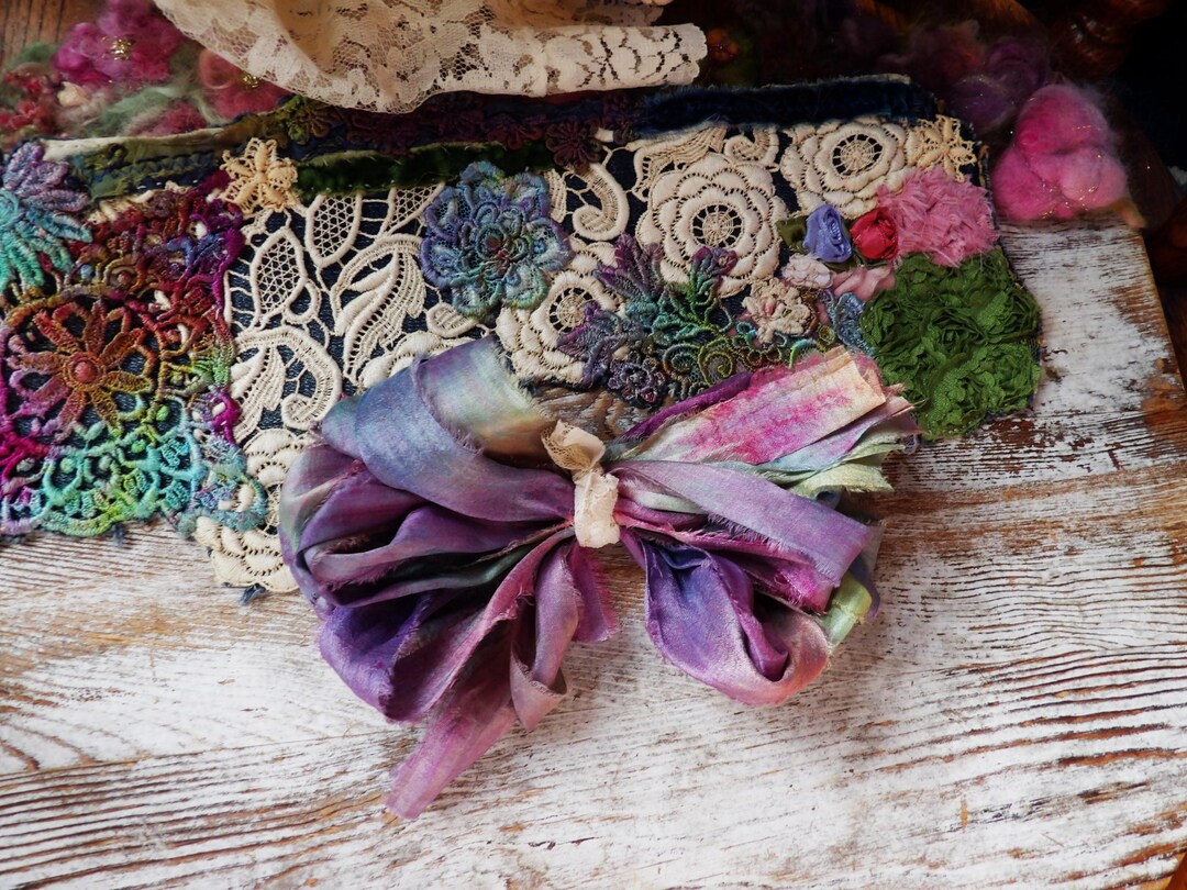 Ribbon, Precut, Set of 5, Hand Dyed, Recycled Sari Silk Ribbon, Craft ...