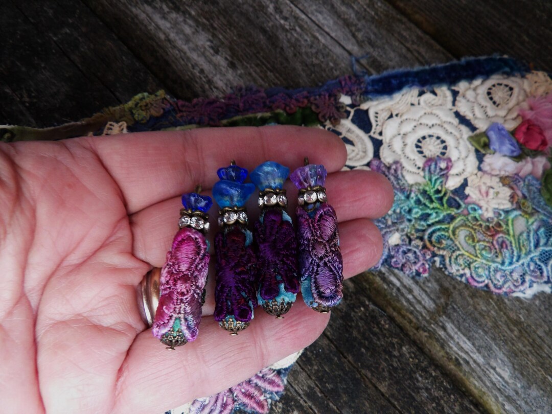 Beads, Set of 4, Handmade, Bohemian, Craft Supplies, Silk Velvet, Boho ...