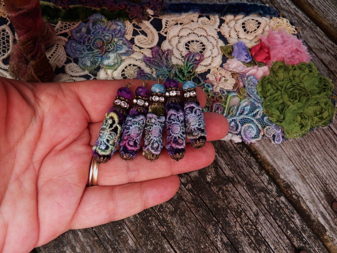 Beads, Set of 5, Handmade, Bohemian, Craft Supplies, Silk Velvet, Boho ...