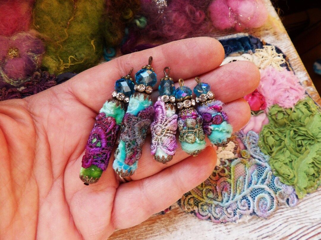 Beads, Set of 5, Handmade, Bohemian, Craft Supplies, Silk Velvet, Boho ...