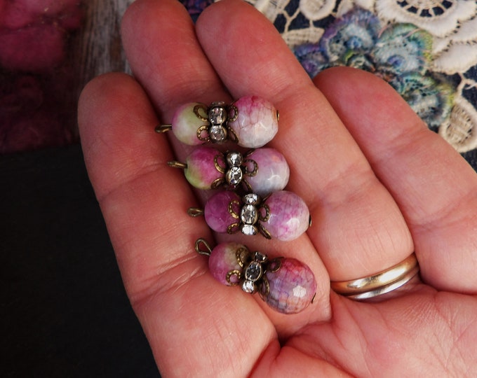 Beads, Set of 4, Charms, Fire Agate Beads, Handmade, Craft Supplies ...