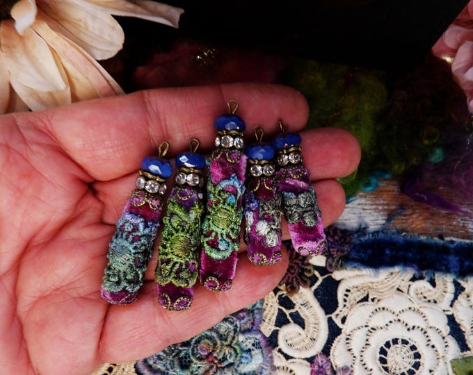 Beads, Set of 5, Handmade, Bohemian, Craft Supplies, Silk Velvet, Boho ...