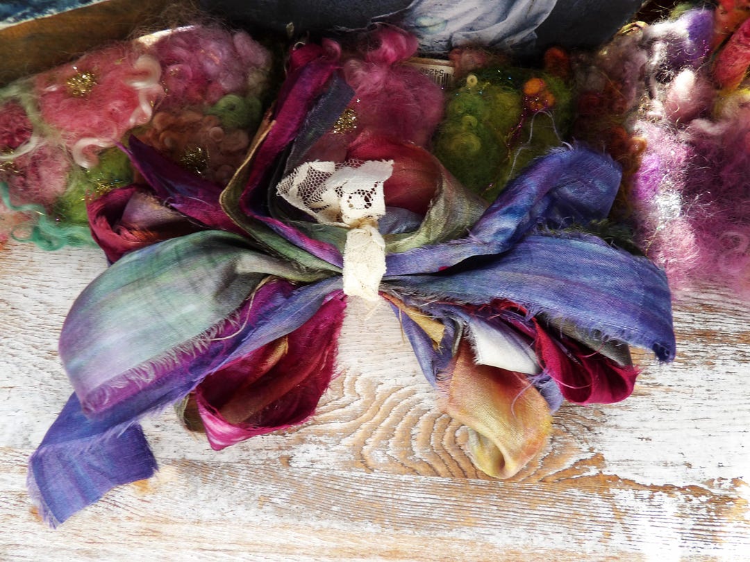 Ribbon, Precut, Set of 5, Hand Dyed, Recycled Sari Silk Ribbon, Craft ...