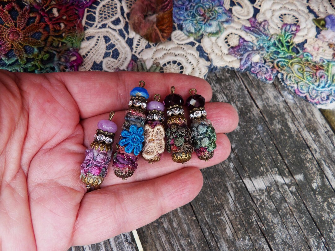 Beads, Set of 5, Handmade, Bohemian, Craft Supplies, Silk Velvet, Boho ...