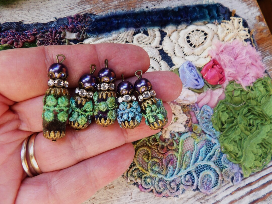 Beads, Set of 5, Handmade, Bohemian, Craft Supplies, Silk Velvet, Boho ...