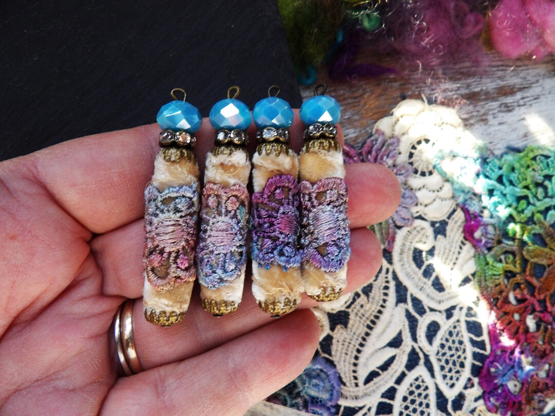 Beads, Set of 4, Handmade, Bohemian, Craft Supplies, Silk Velvet, Boho ...