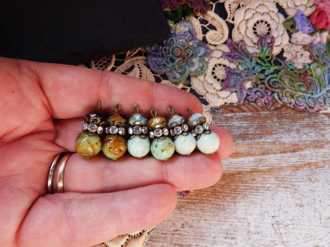 Beads, Set of 6, Chrysoprase Beads, Handmade, Craft Supplies, DIY, Jewelry Supplies, Beaded ...