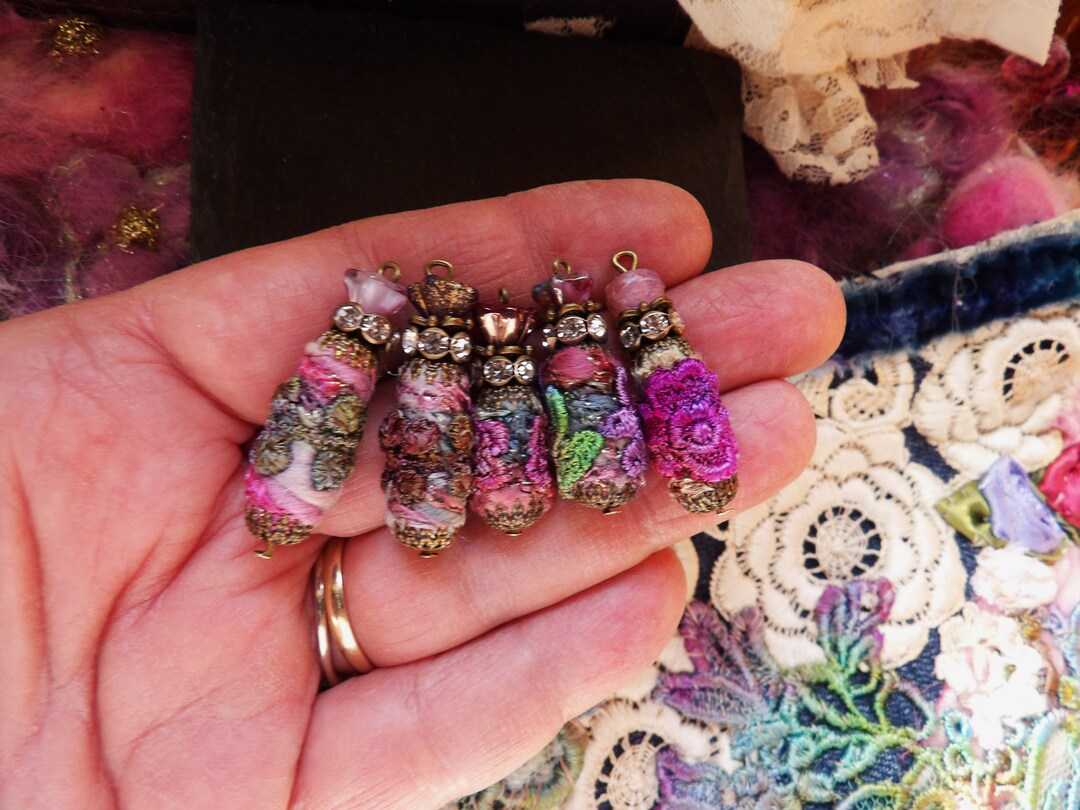Beads, Set of 5, Handmade, Bohemian, Craft Supplies, Silk Velvet, Boho ...