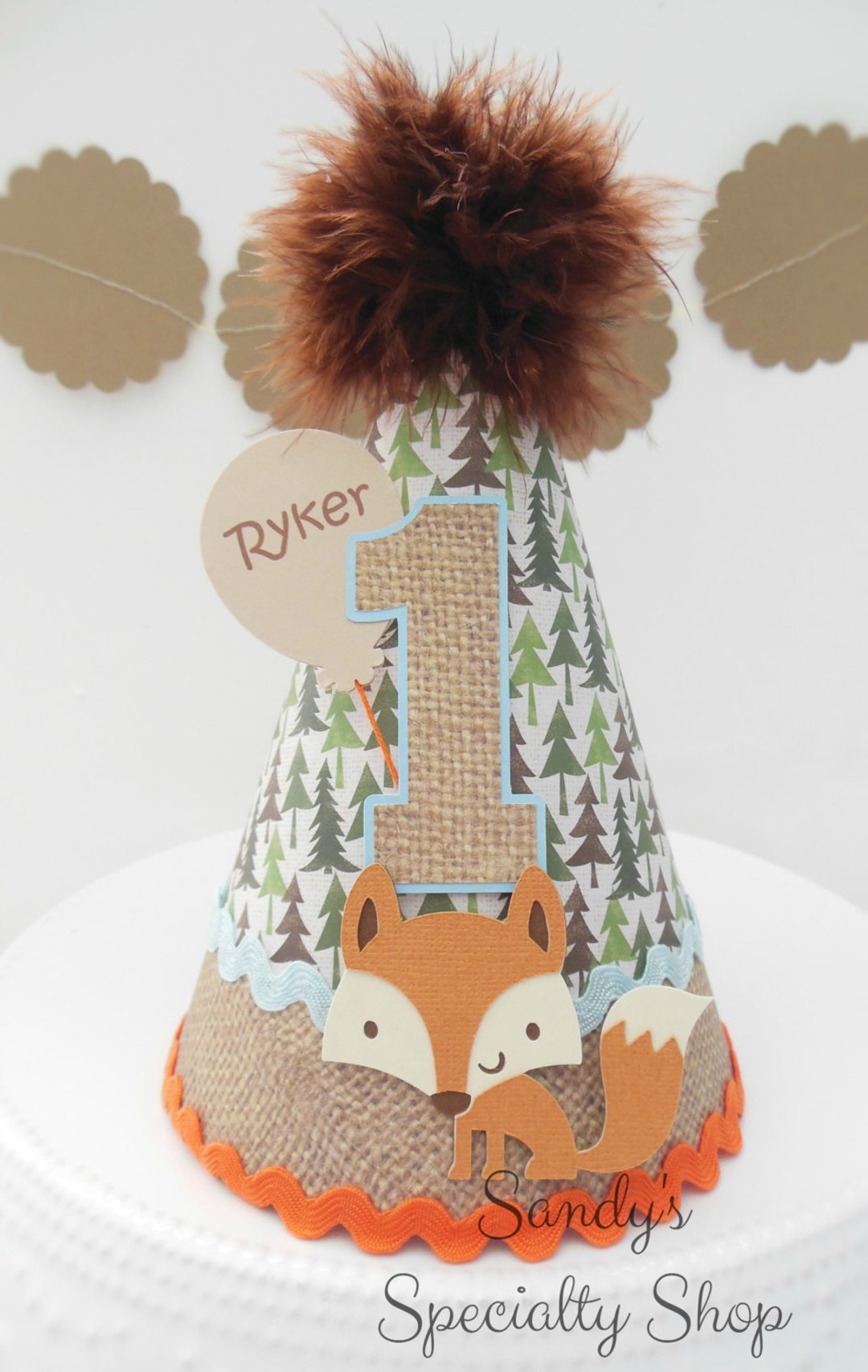 Fox Party Hat, Fox Birthday Hat, Woodland Party Hat, Forest Trees ...