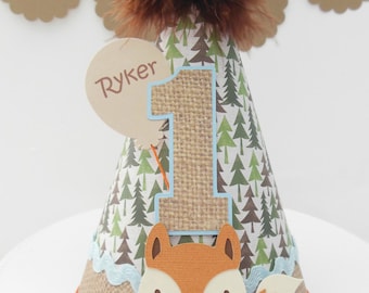 Deer Woodland Birthday Party Hat Forest Trees Burlap Orange | Etsy