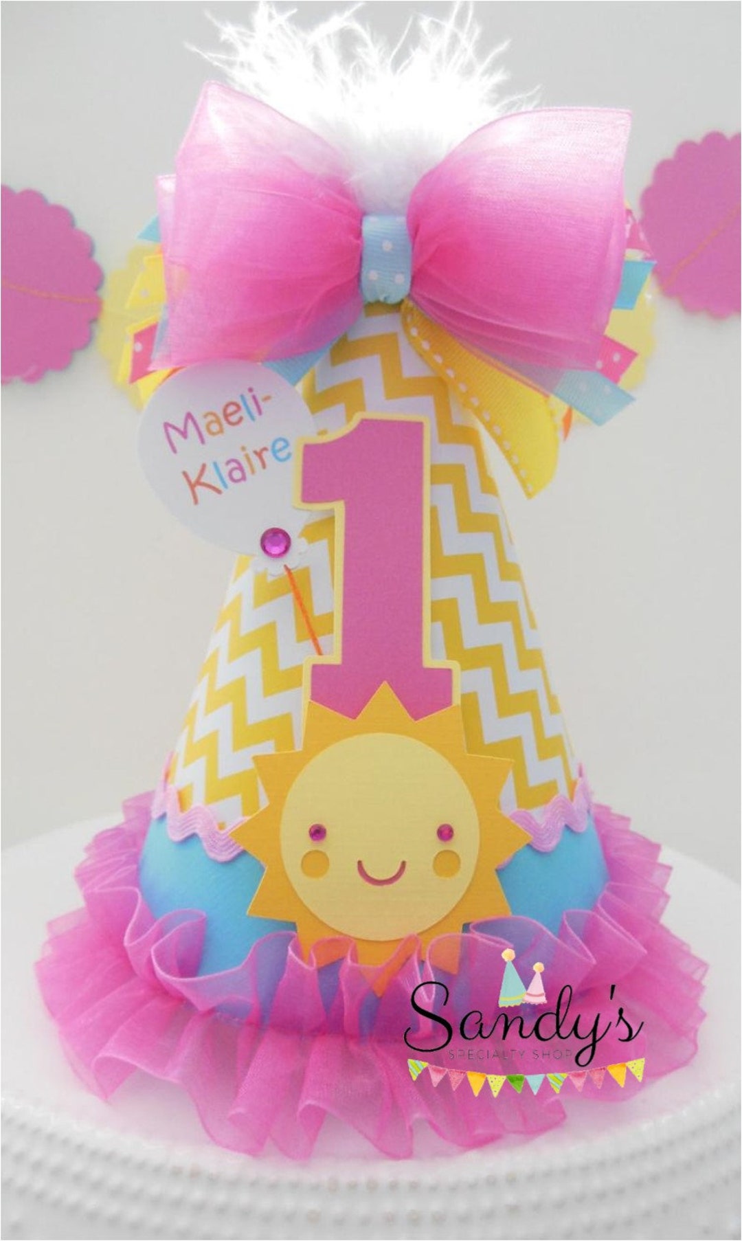 Sunshine Birthday Party Hat, Candy Pink, Sky Blue, Orange and Yellow ...