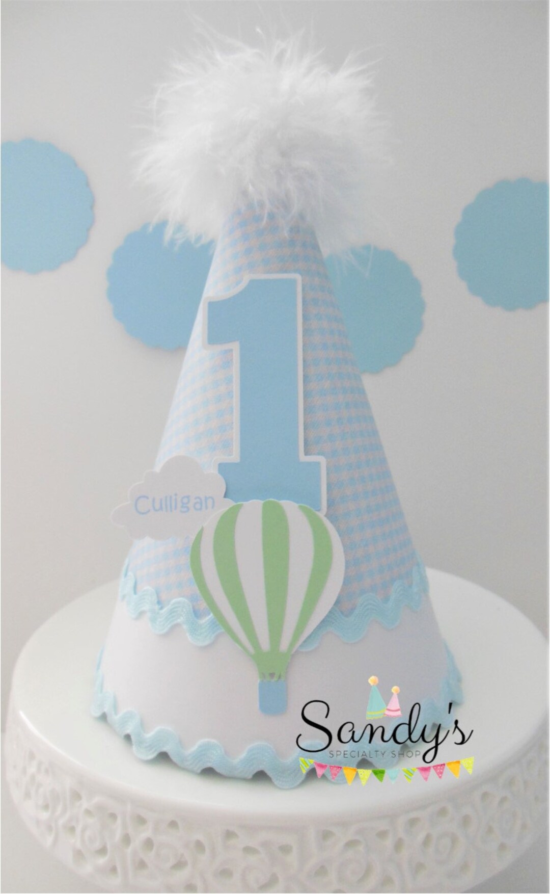 Hot Air Balloon Birthday Party Hat Gingham Blue Light Blue - Etsy