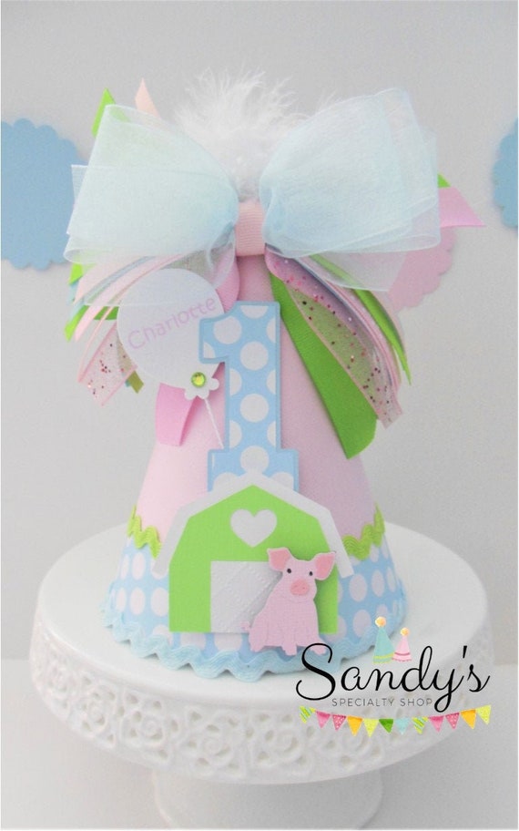 Pig Birthday Party Hat, Farm Party Hat, Barn Party Hat, Pink, Blue ...