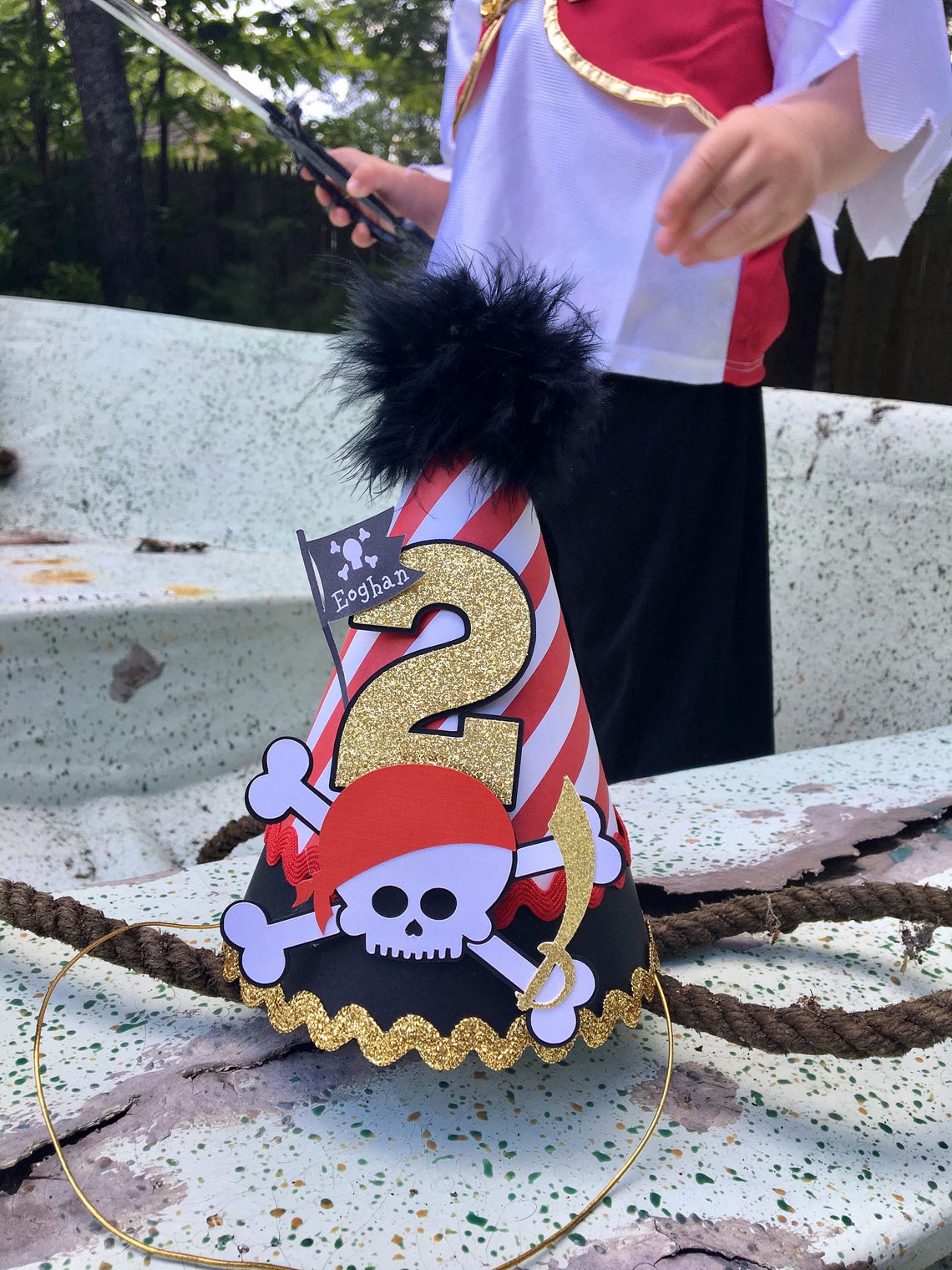 Pirate Birthday Party Hat Pirate Party Glitter Gold Red and | Etsy