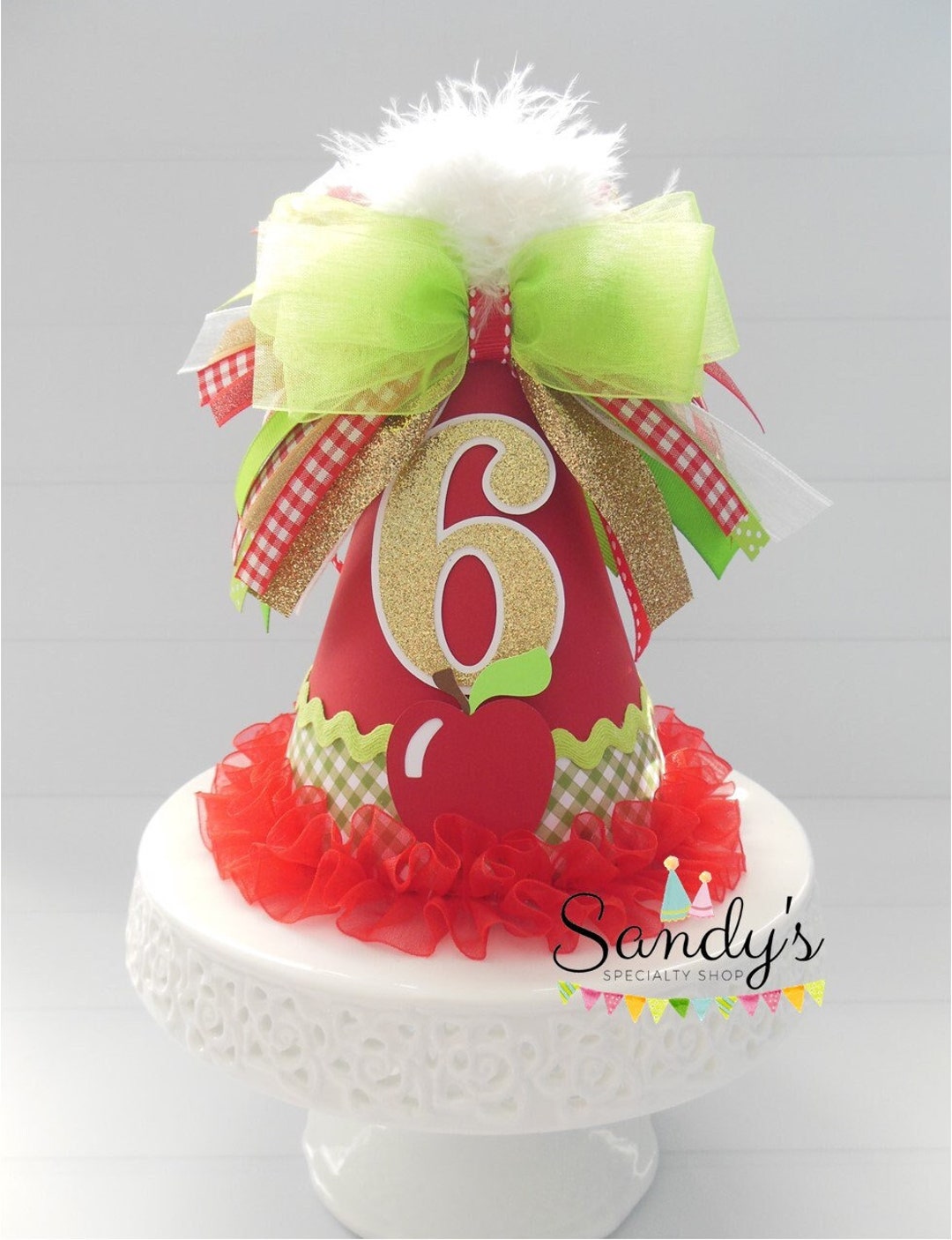 Apple Birthday Party Hat, Apple of My Eye red, Apple Green and Gold ...