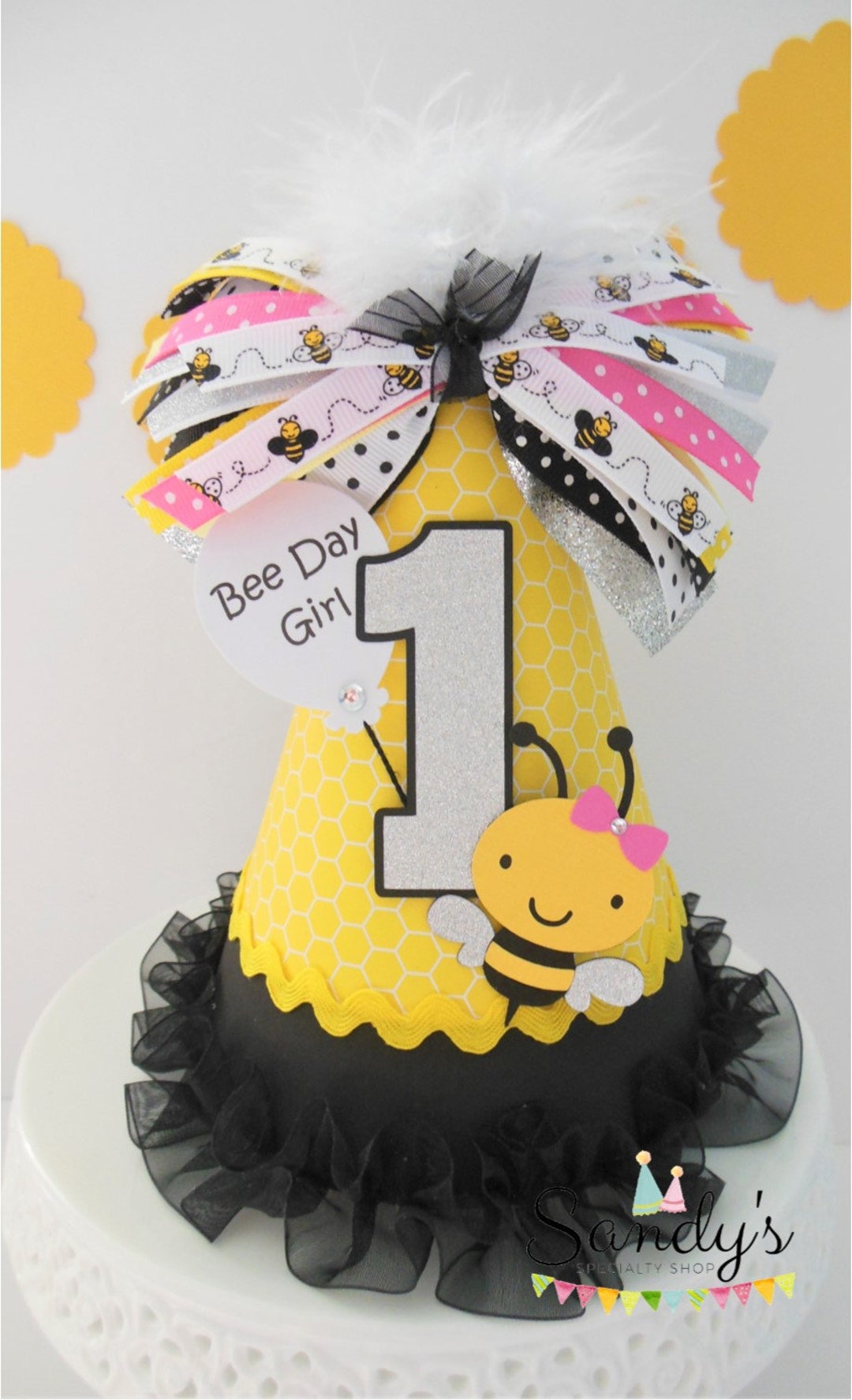 Bee Party Hat, Bee Birthday Hat, Yellow Honeycomb Pattern Party Hat ...