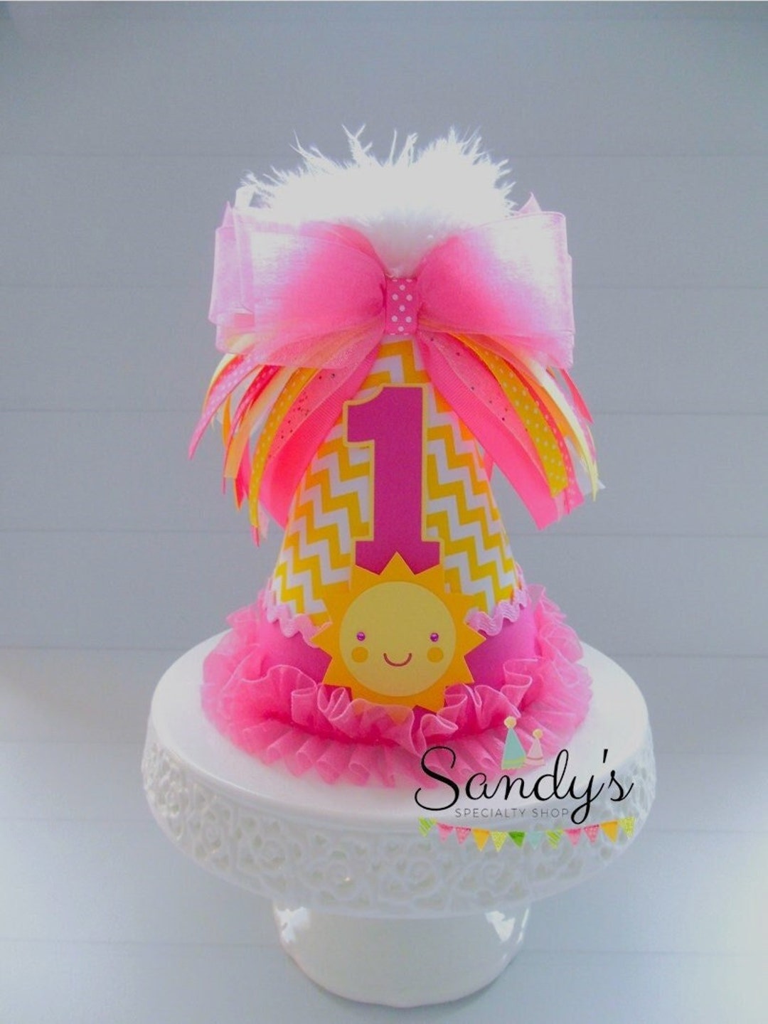 Candy Pink Sunshine Birthday Party Hat, Candy Pink and Yellow Chevron ...