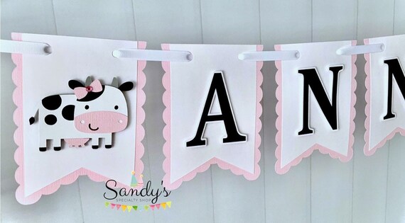 Cow Personalized Name Banner, Cow Birthday Banner, Farm Theme Banner ...