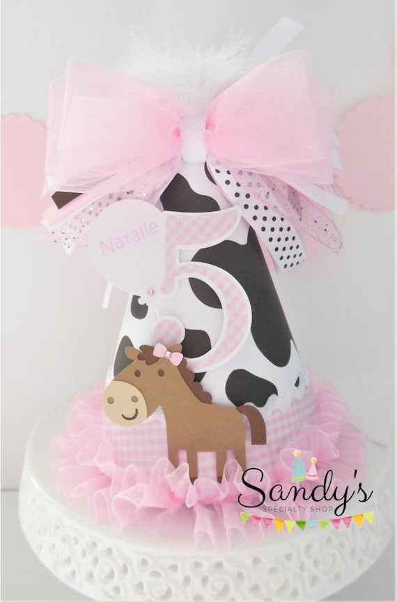 Party Supplies Pink Cow Pattern Cow Party Hat Farm Party Pink Gingham ...