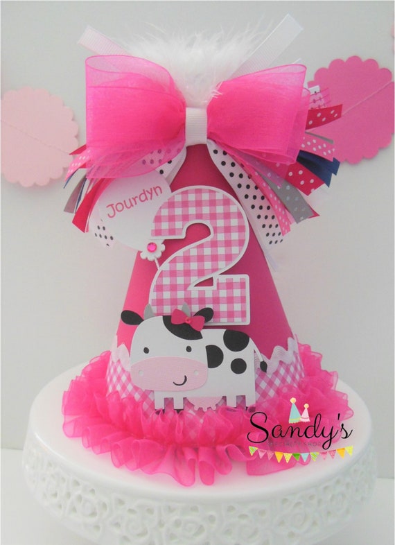 Party Supplies Pink Cow Pattern Cow Party Hat Farm Party Pink Gingham ...