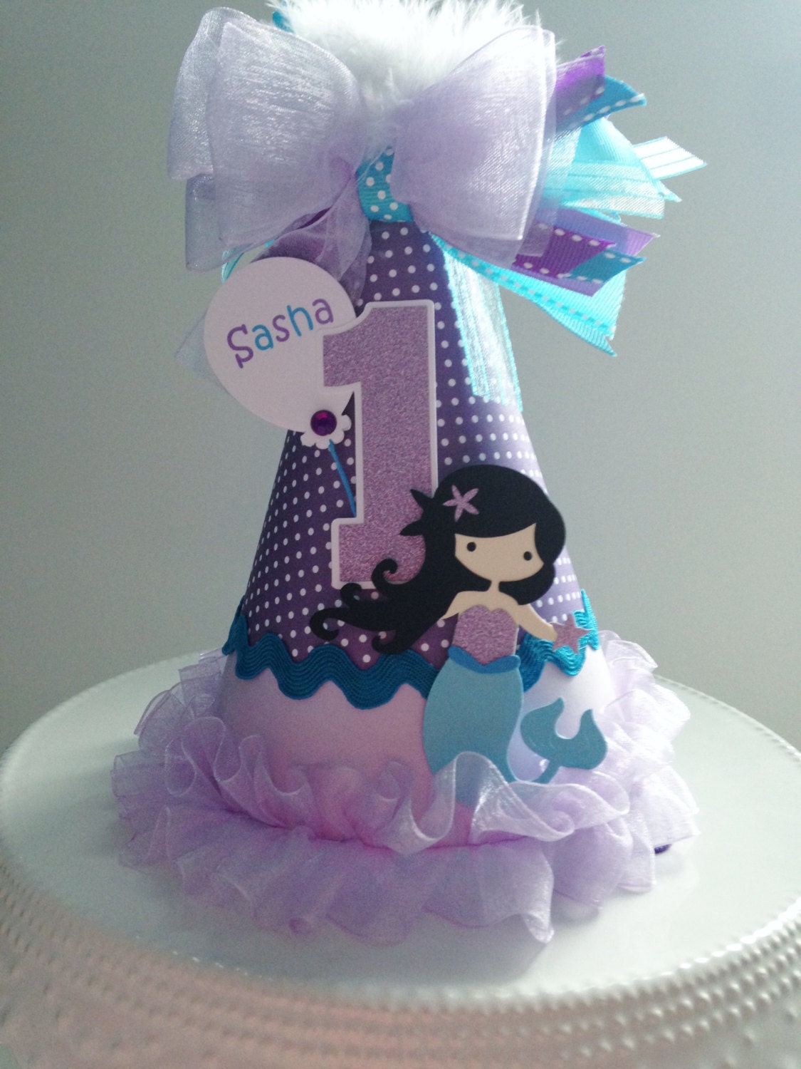 Mermaid Birthday Party Hat Sea Party Purple Polka Dot and | Etsy