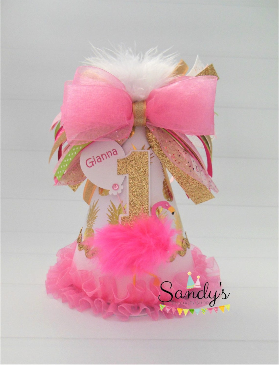 Flamingo Pineapple Birthday Party Hat Feathered Flamingo | Etsy