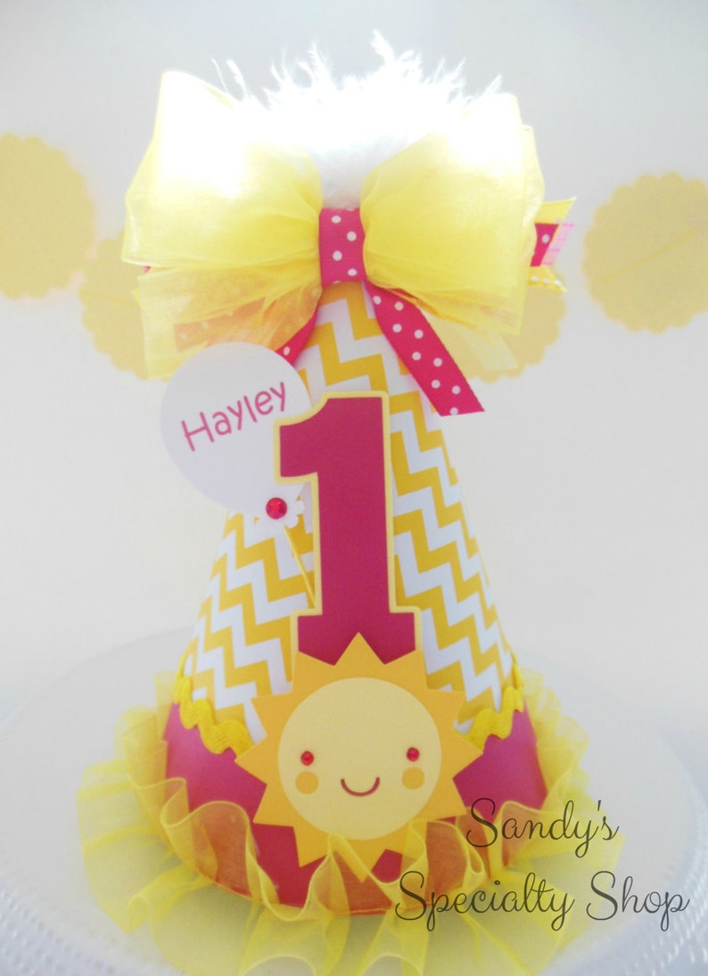Hot Pink Sunshine Birthday Party Hat Hot Pink and Yellow | Etsy