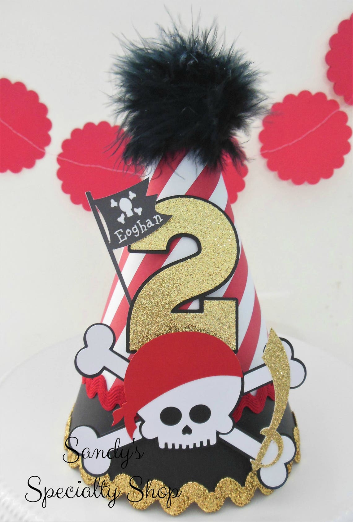Pirate Birthday Party Hat Pirate Party Glitter Gold Red and | Etsy