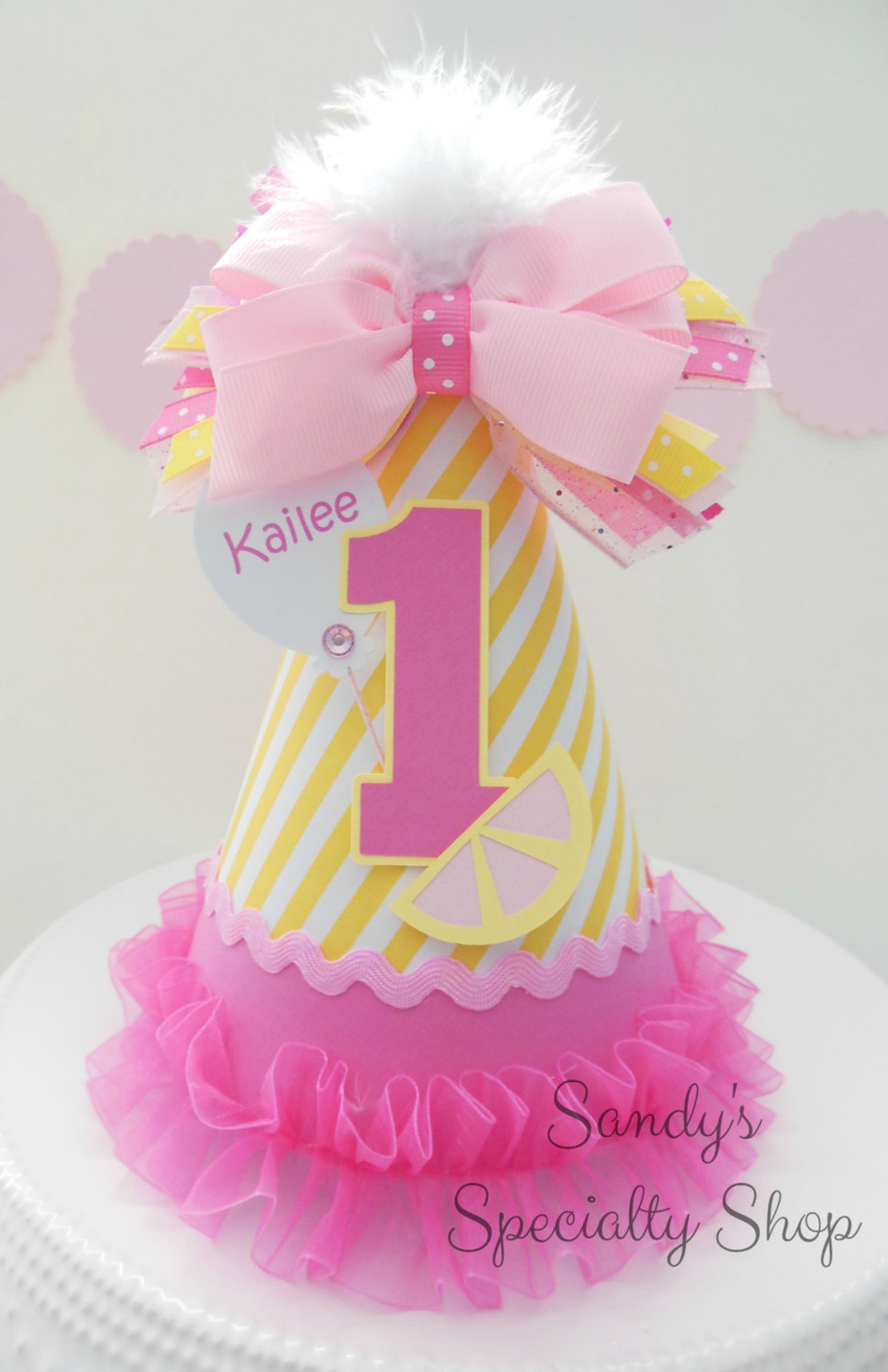Pink Lemonade Yellow Striped Birthday Party Hat Personalized - Etsy