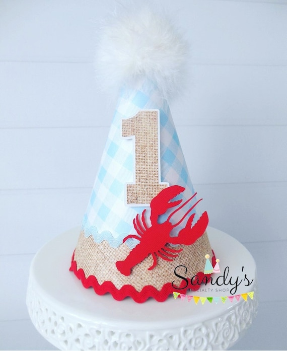 Crawfish Party Hat, Crawfish Birthday Hat, Crawfish Theme, Blue Gingham ...