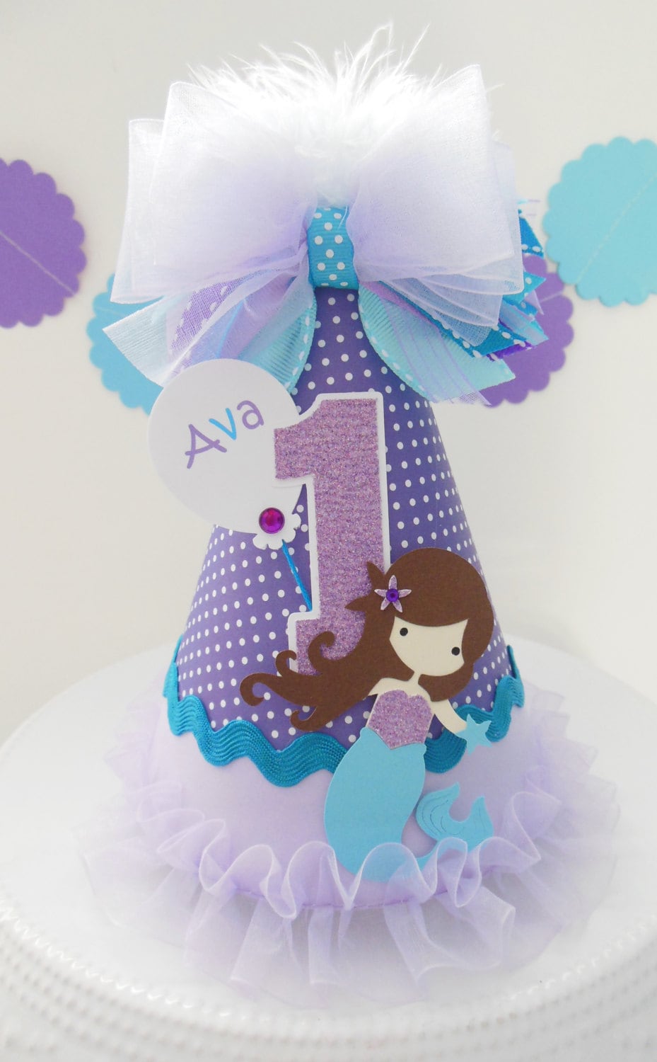 Mermaid Birthday Party Hat Sea Party Purple Polka Dot and | Etsy