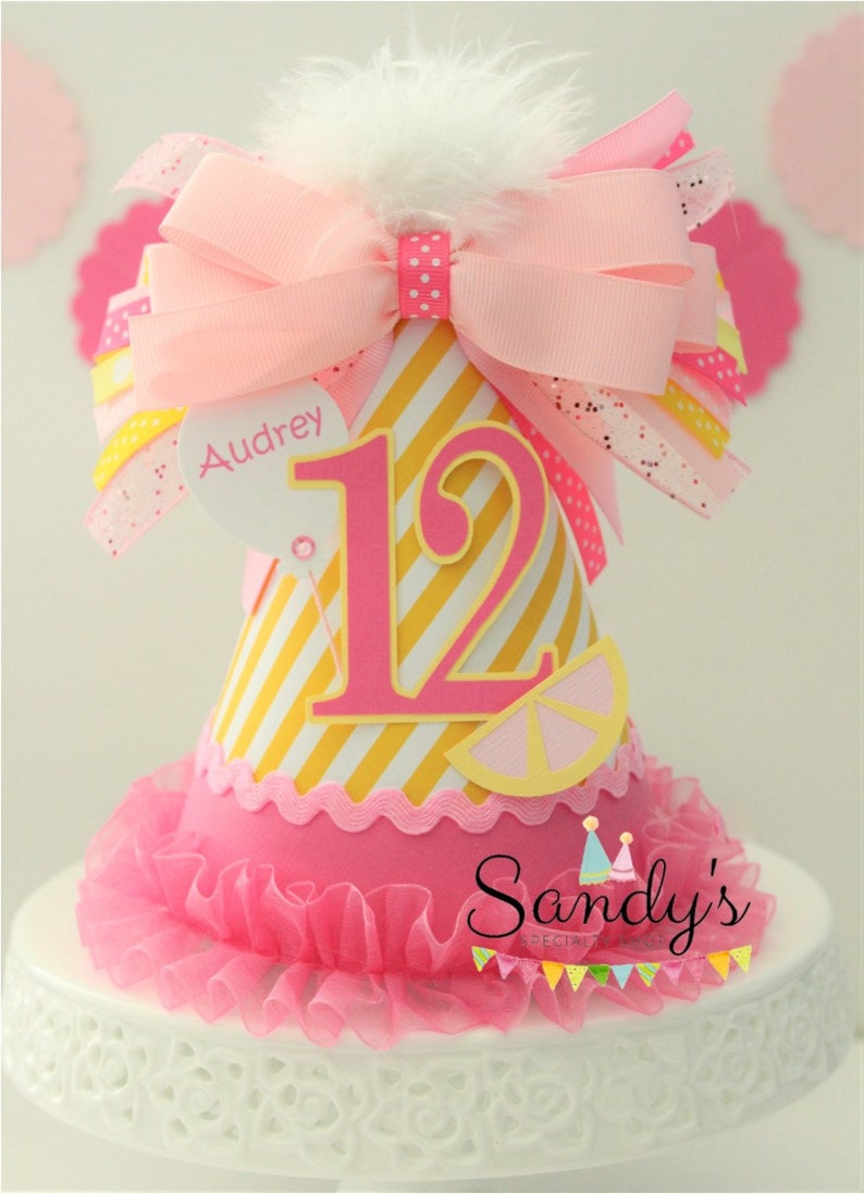 Pink Lemonade Yellow Striped Birthday Party Hat Personalized - Etsy