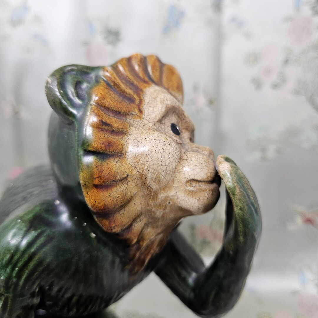Vintage Majolica Speak No Evil Monkey Capuchin Glazed Ceramic Statue ...