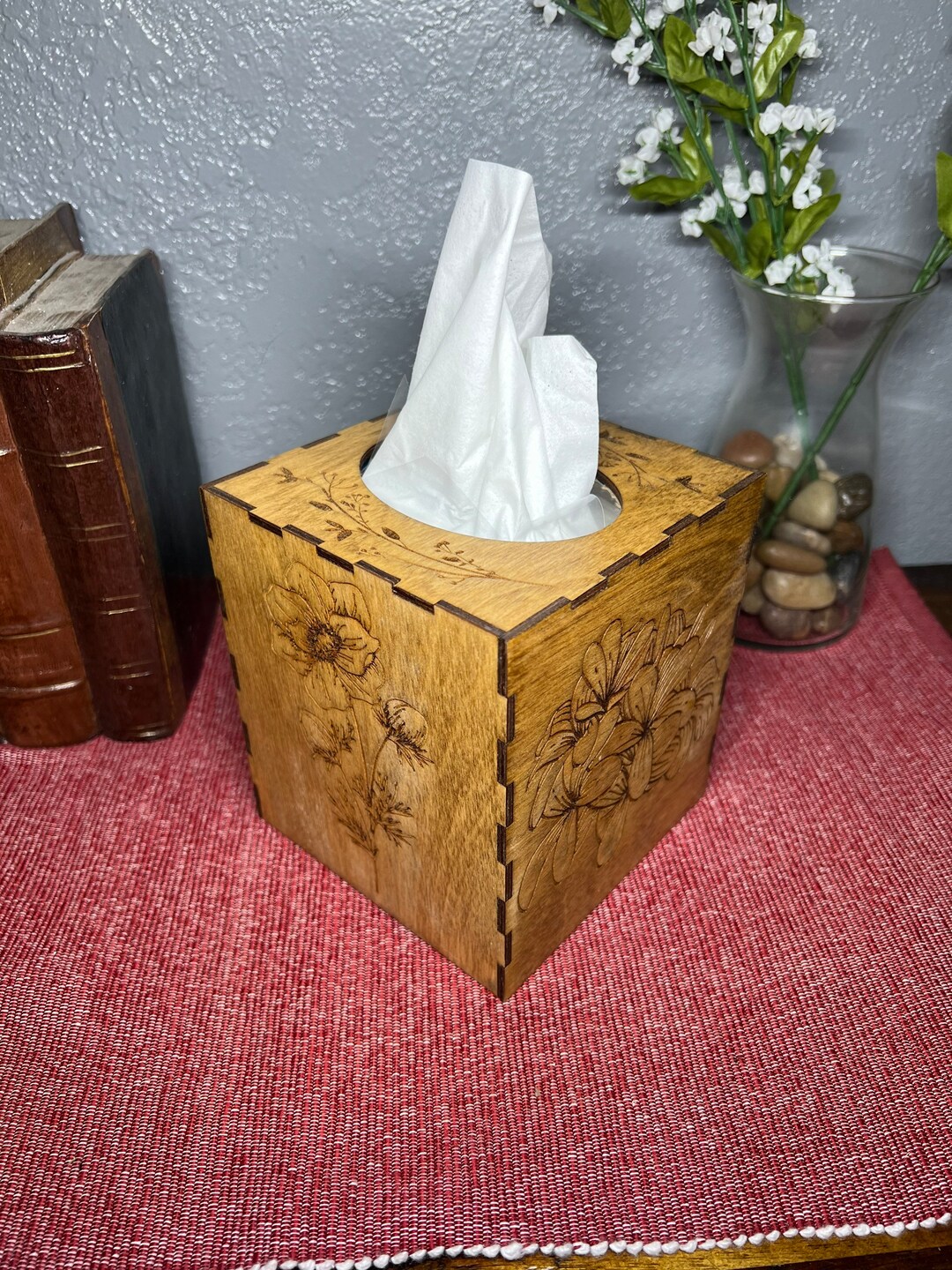Flower Tissue Box Cover, Floral,decorative,laser Cut,engraved,home ...