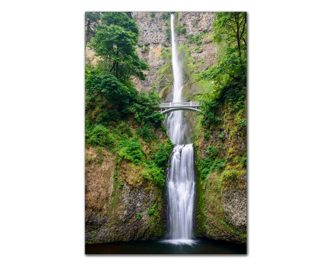 Waterfall and Bridge Art Print Photograph Green Tones With Brown Photo ...