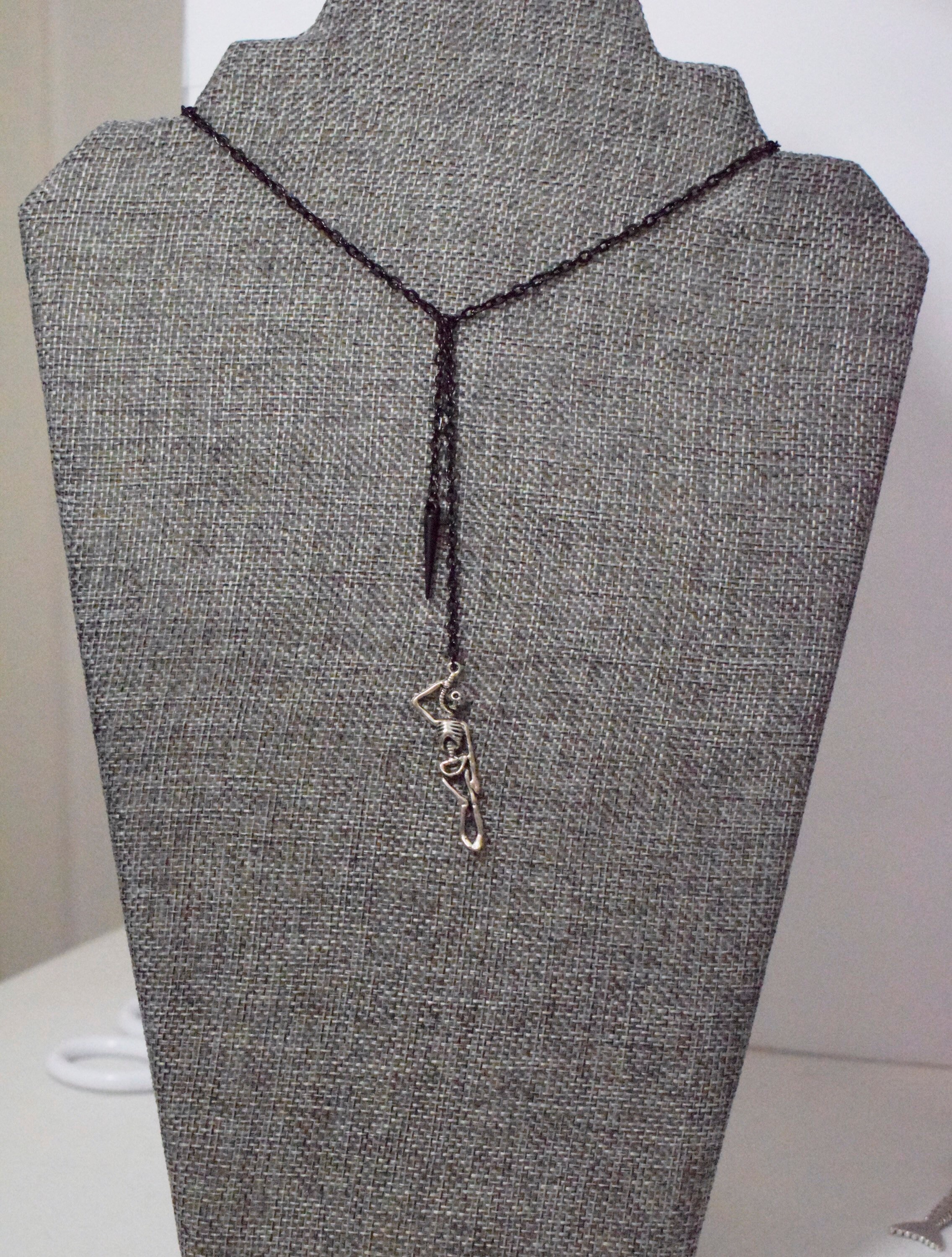 Skeleton Necklace , Spike Necklace , Halloween Necklace , Black Chain ...