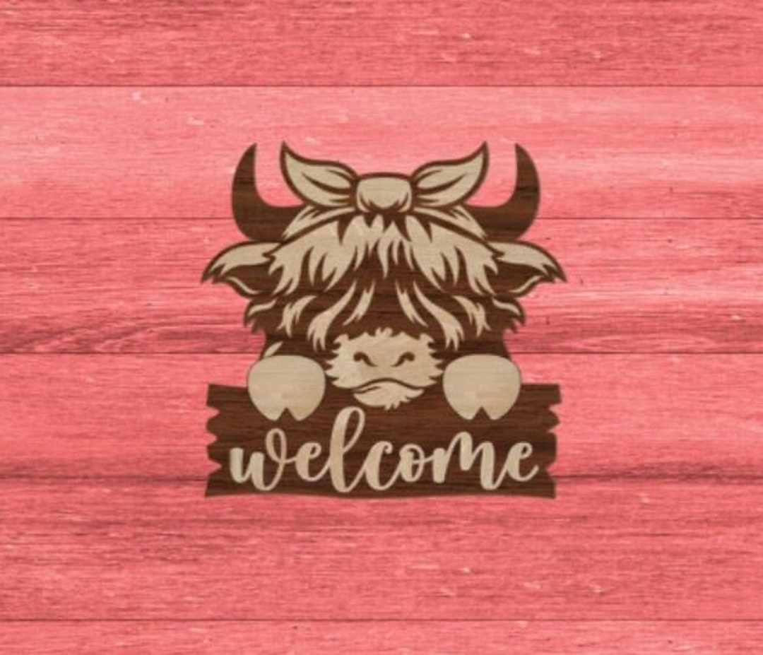 Laser Cut Unfinished DIY Layered Highland Cow Welcome Sign, Highland ...
