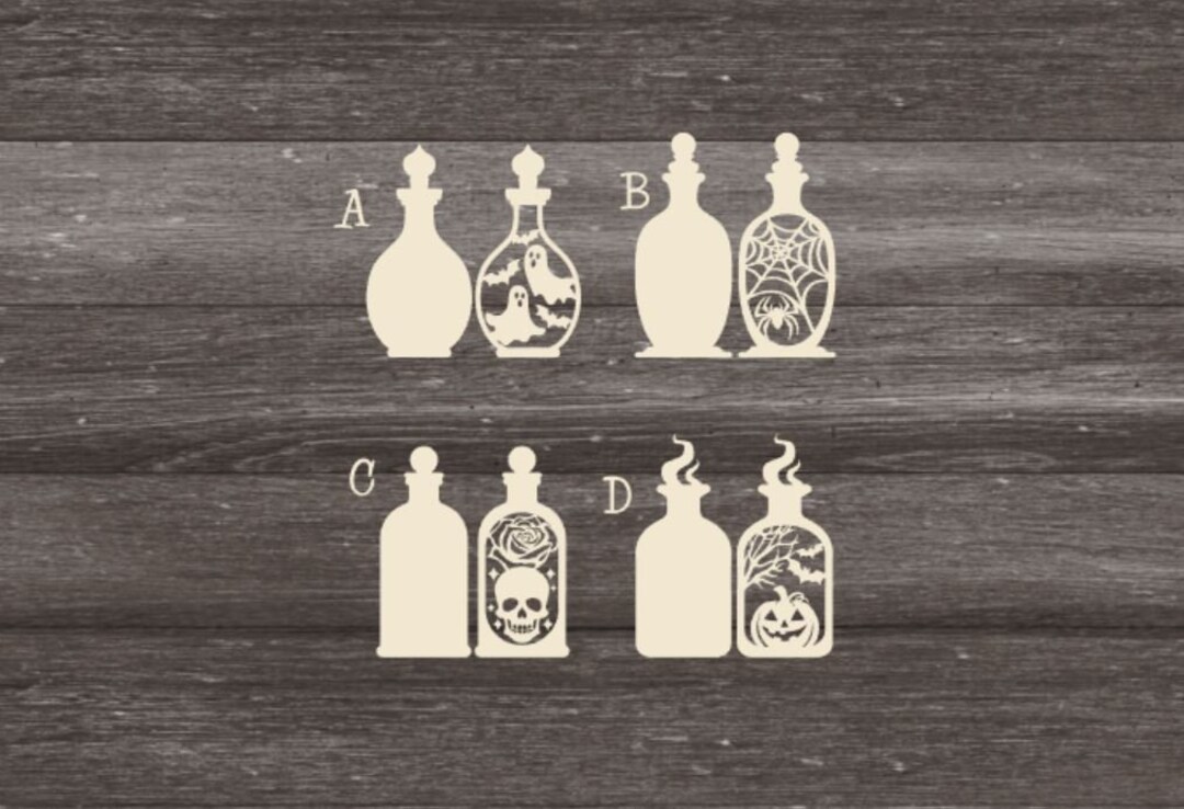 Laser Cut Unfinished DIY 2 Layer Wood Halloween Potion Bottle Scenery ...