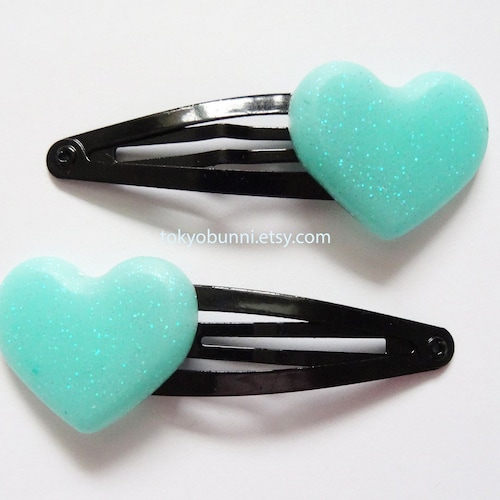Purple Matte Glitter Heart Hair Clips Kawaii Gothic Pastel - Etsy