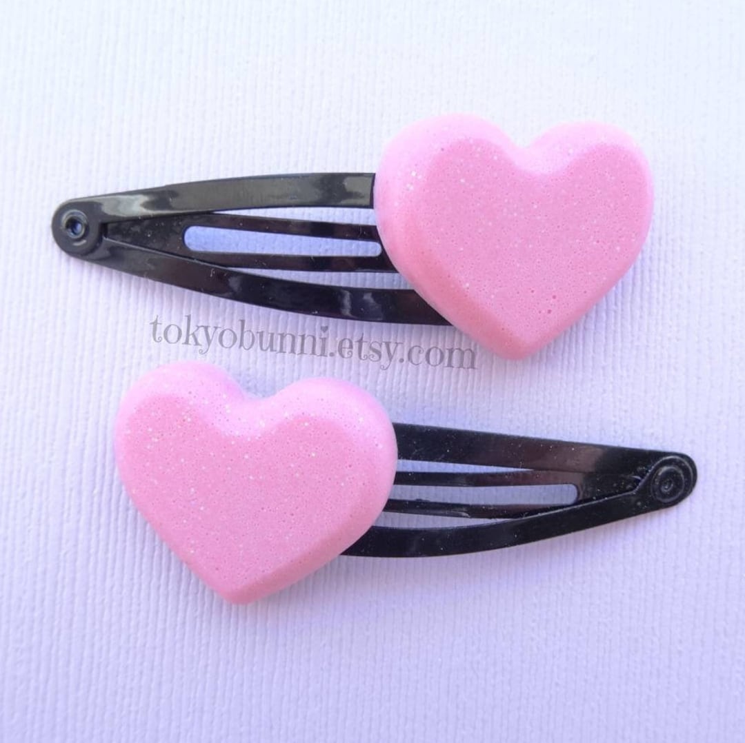 Pink Glitter Heart Hair Clips - Etsy
