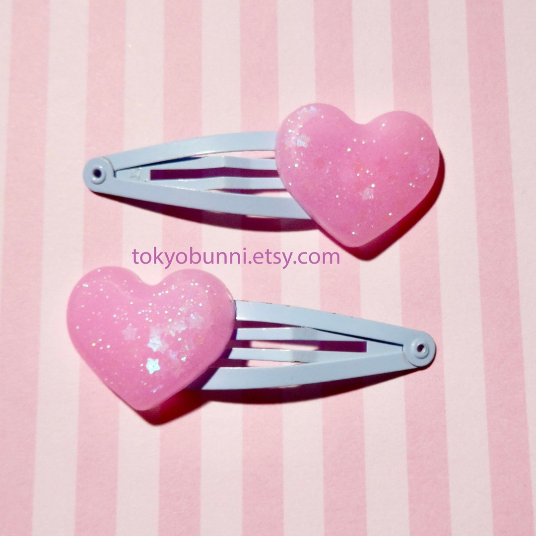 Pink Matte Glitter Heart Hair Clips - Etsy