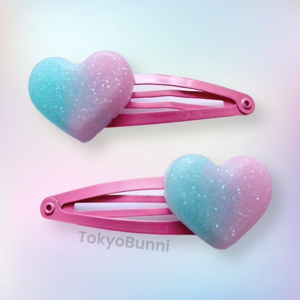 Heart Hair Clips Split Pink Blue - Etsy