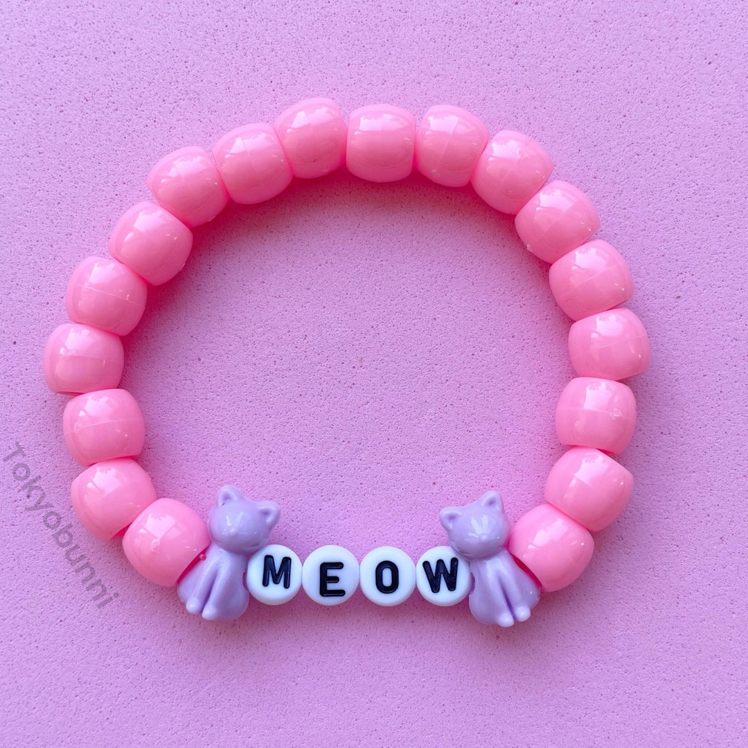 Meow Pink Cat Kitten Pink Word Letter Bracelet - Etsy