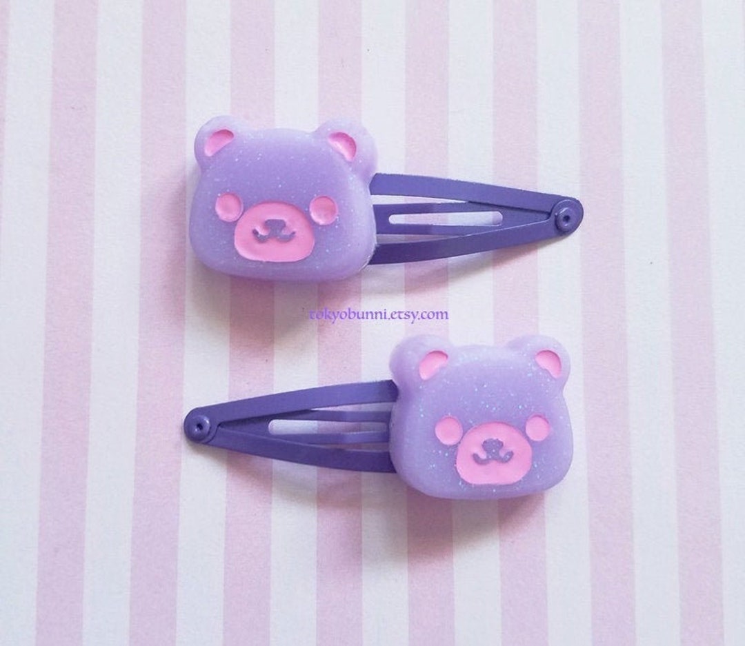Purple Glitter Teddy Bear Hair Clips - Etsy
