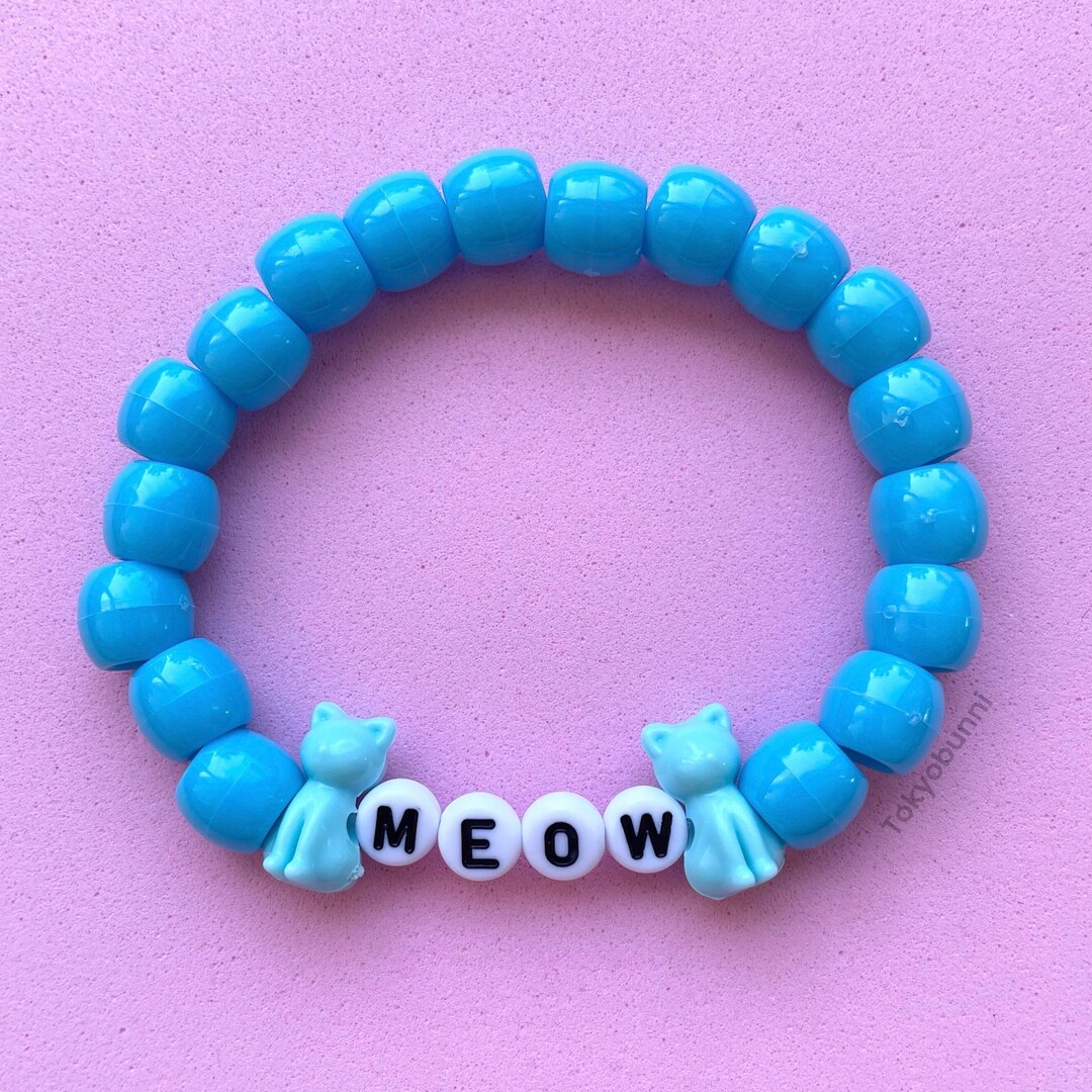 Meow Cat Kitten Blue Word Letter Bracelet - Etsy