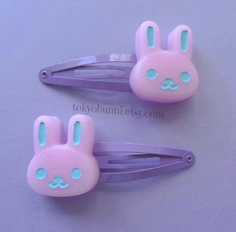 Pink Rabbit Kawaii Hair Clips Black - Etsy