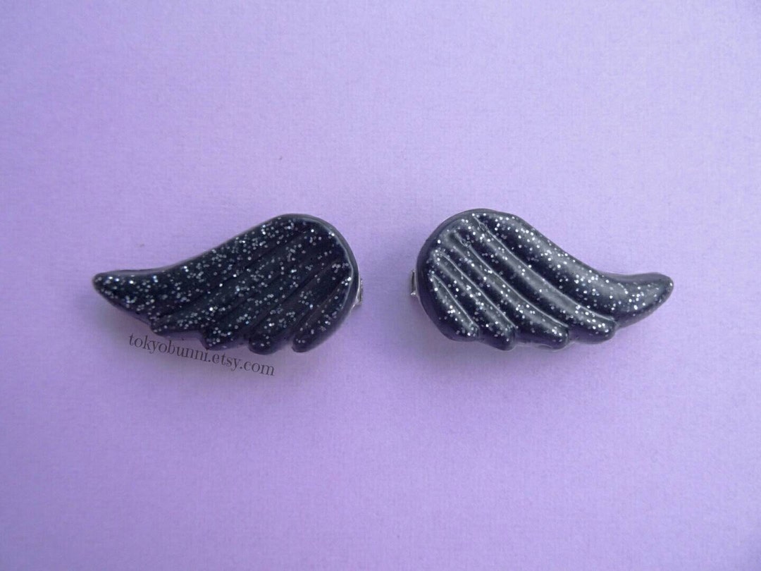 Angel Wing Hair Clips Black Glitter - Etsy